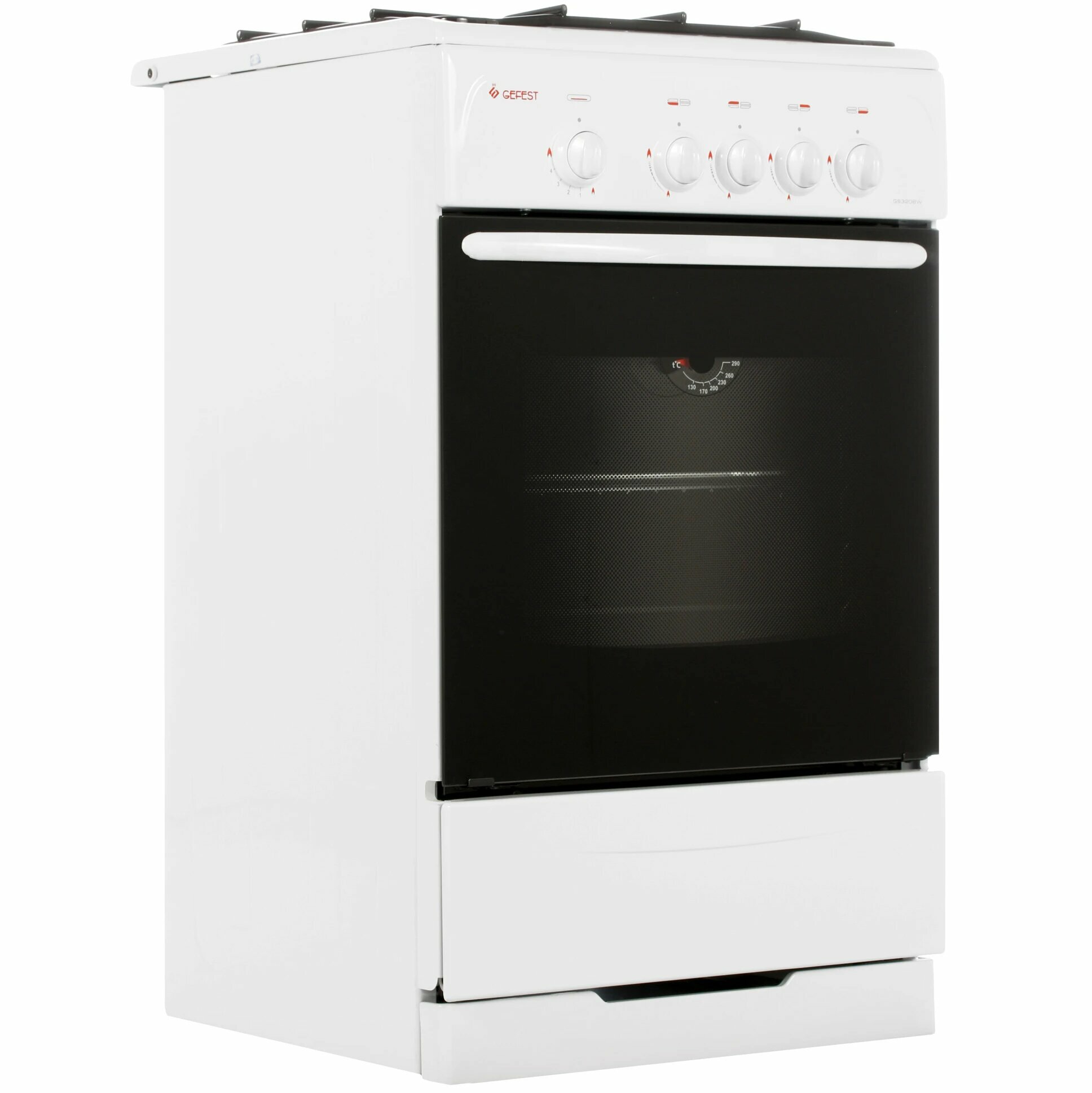 Плита газовая Gefest GS3208W, 4 газовые конфорки, 42л, ящик для посуды