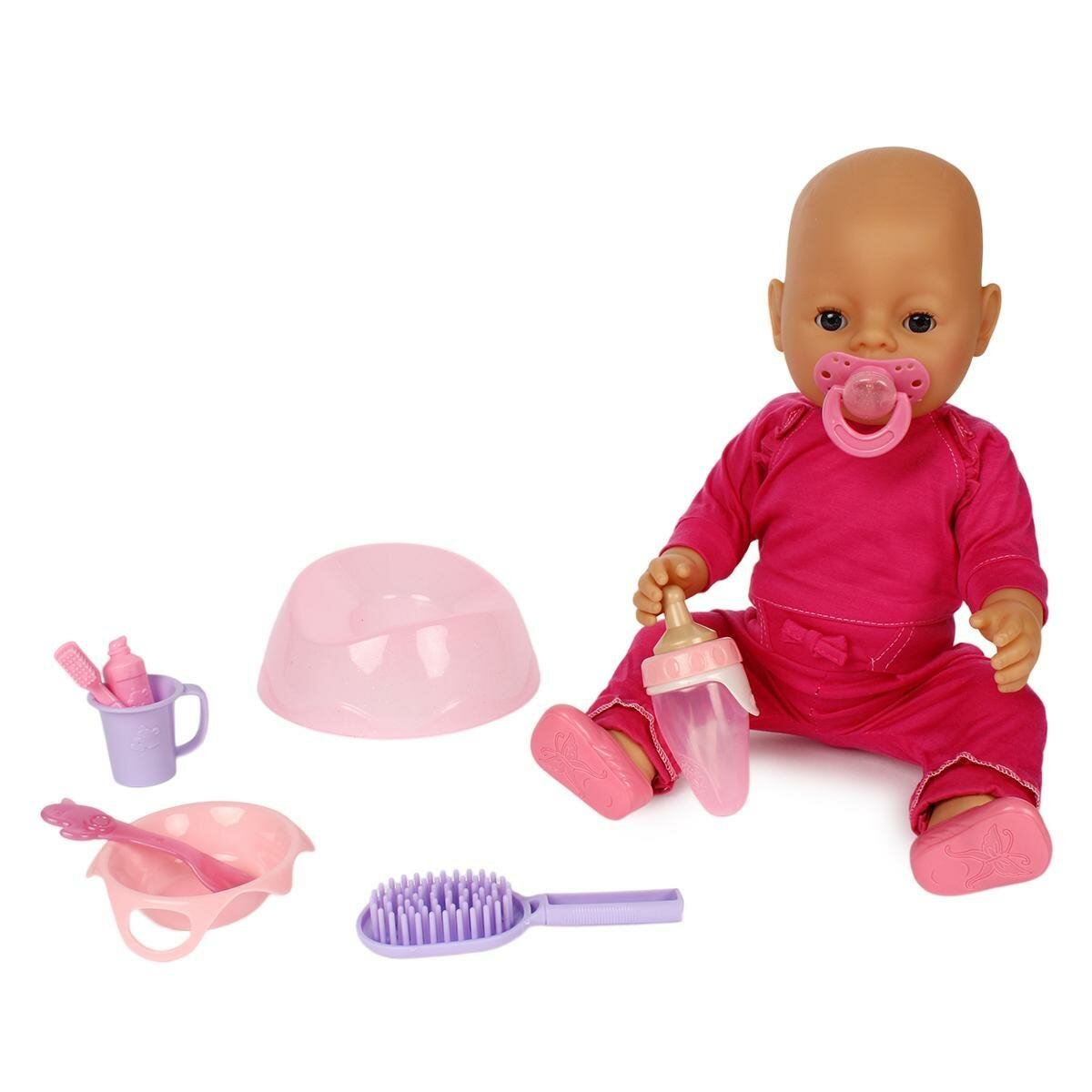 Пупс функциональный 45см, пьет из бутылочки/ходит на горшок, с аксессуарами, пластик/PVC