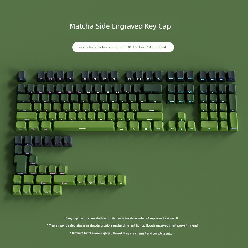 Зеленые кейкапы для механической клавиатуры Green Oolong с гравировкой, градиентные, полупрозрачные, оригинальные,