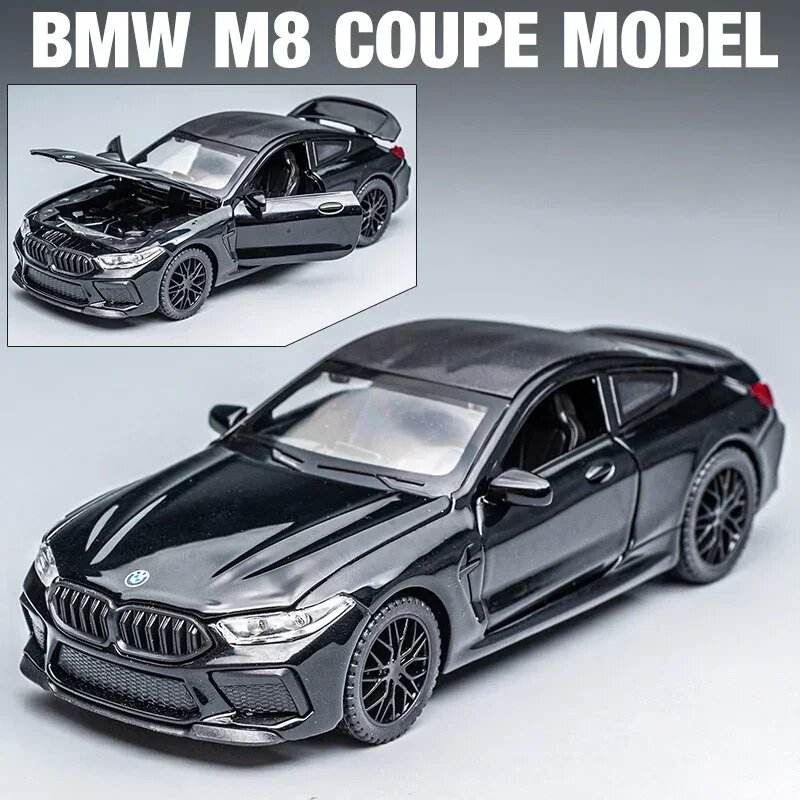 Maisto BMW M8 Coupe 1:32, черный, металл, со звуком и светом