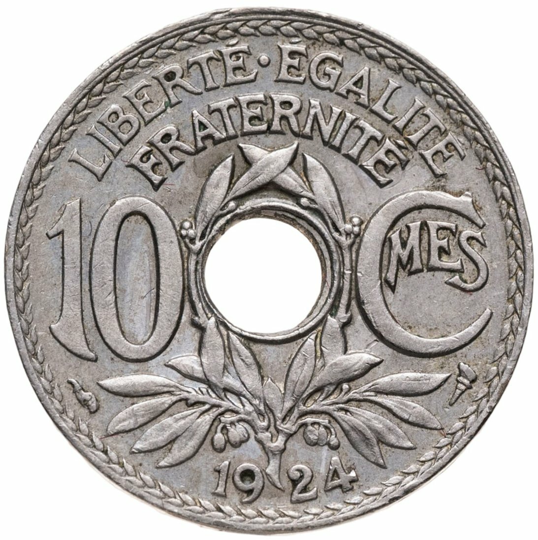 Франция 10 сантимов (centimes) 1924 Рог изобилия знак монетного двора: "Рог изобилия": - Париж