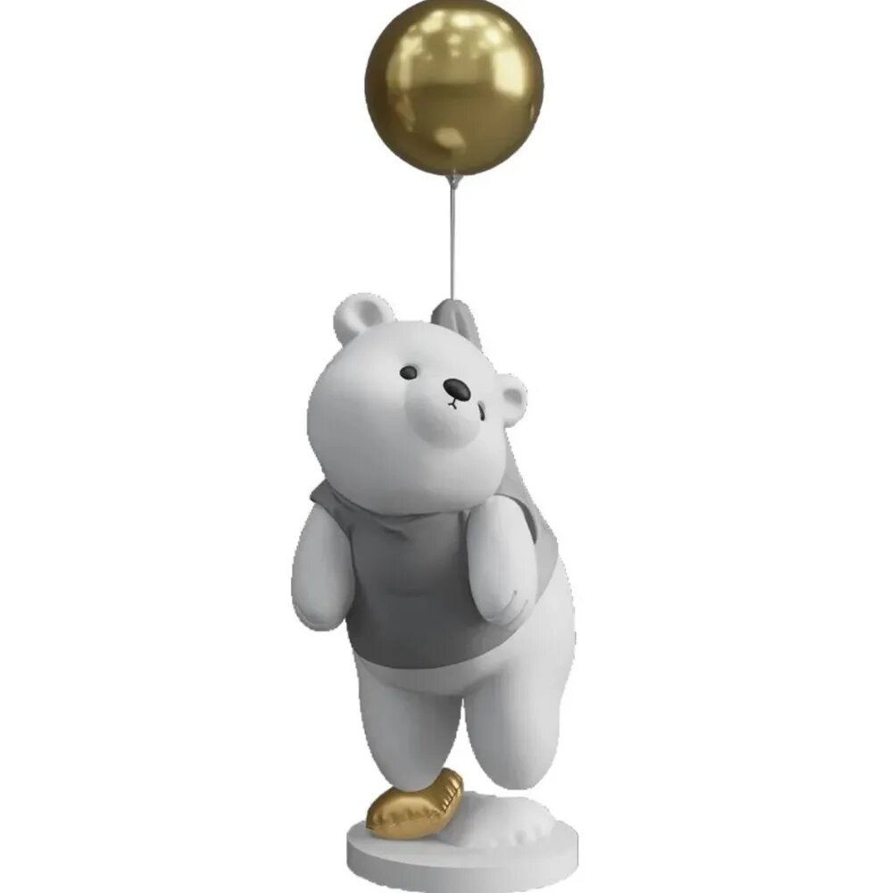 Статуэтка бежевый_ob_1xro, высота 40 см, длина 40 см, фигурка медведя с шариком из смолы