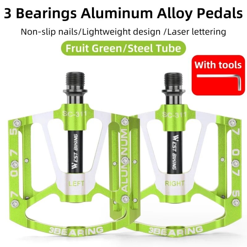 WEST BIKING Педали MTB 3 подшипника, Fruit Green Black