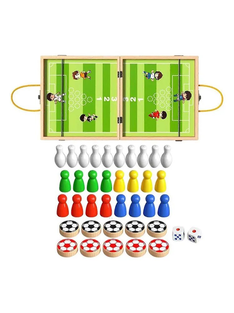 Настольная игра Дабл Слинг 5 в 1: футбол, боулинг, игры на очки, летающие шахматы, приключенческие шахматы