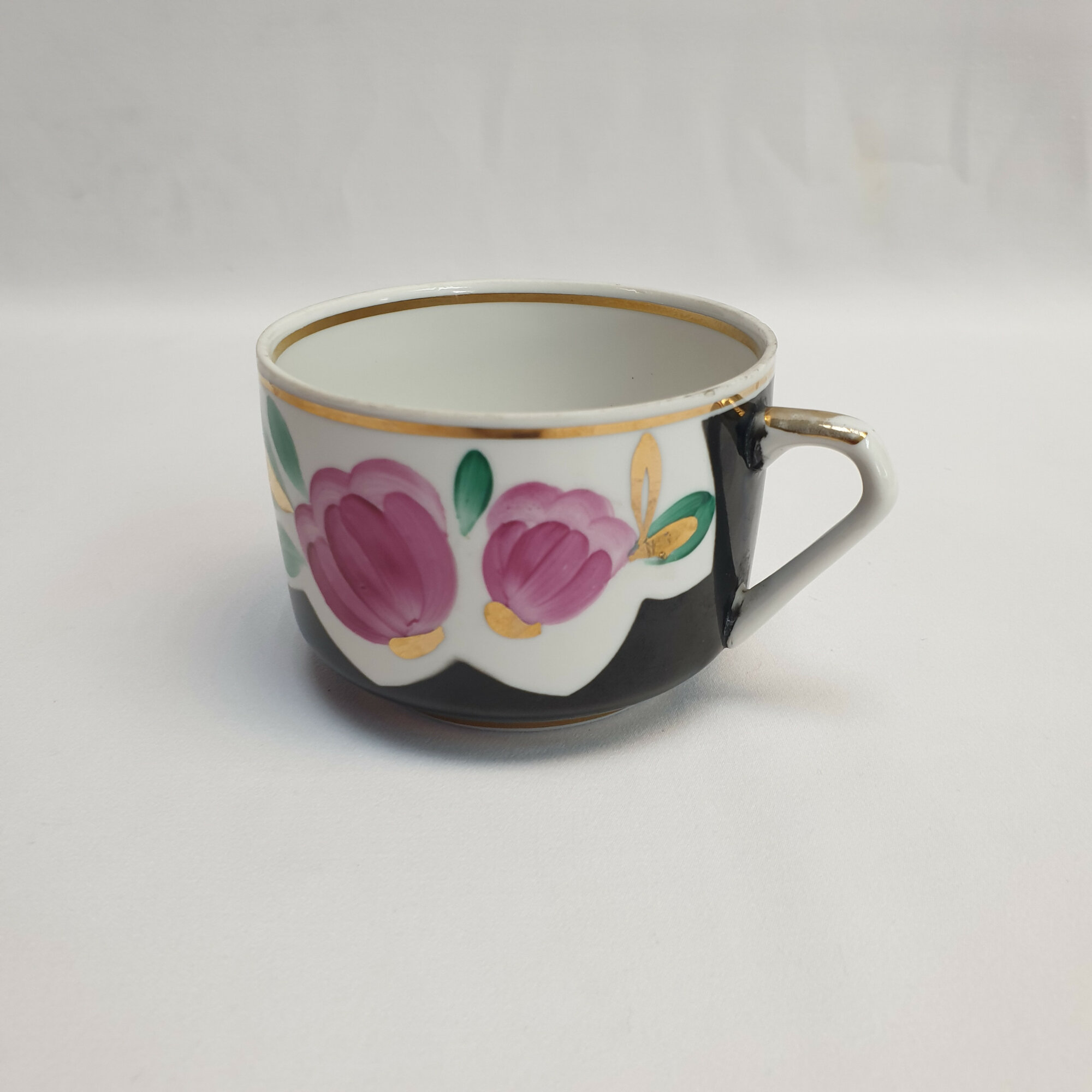 Винтажная чашка Вербилки, фарфор роспись золочение 300 мл, СССР