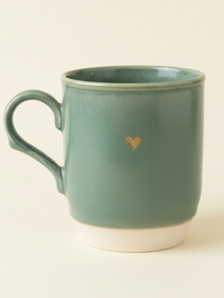 Кружка ручной работы Мастерская Виктории Нор «Сердечко», мятная, керамика, 200 мл