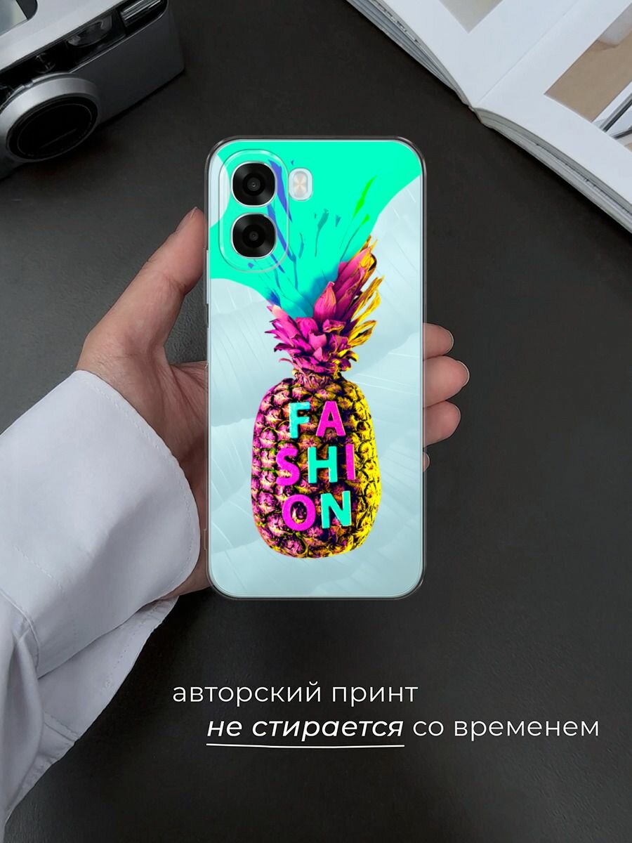 Чехол на Oppo A6x / Оппо A6x с принтом Кислотный ананас 2, прозрачный — фото 1