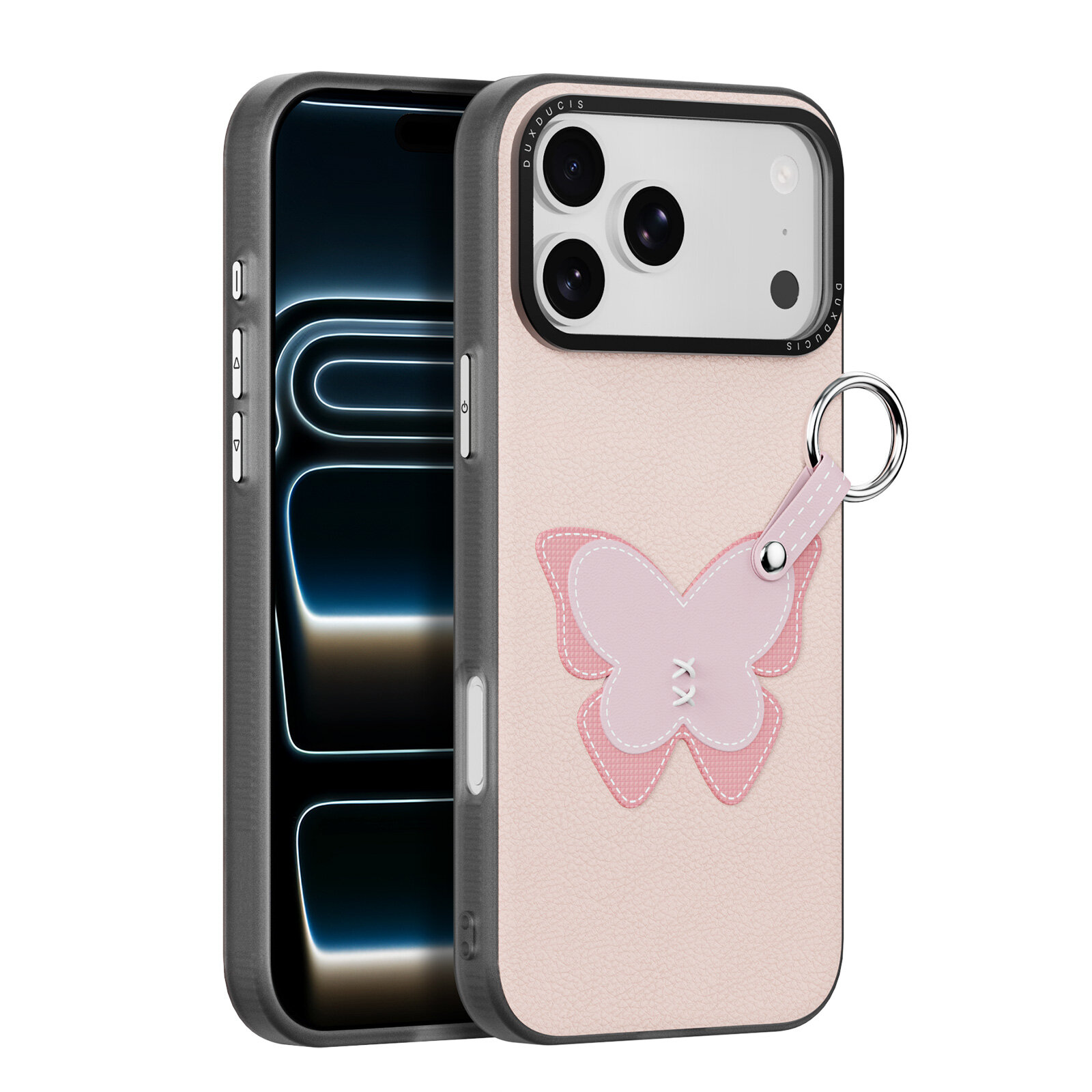 Чехол светло-розового цвета (Butterfly Edition) для смартфона iPhone 17 Pro, серия Luvy Series (со съемным ремешком) от Dux Ducis