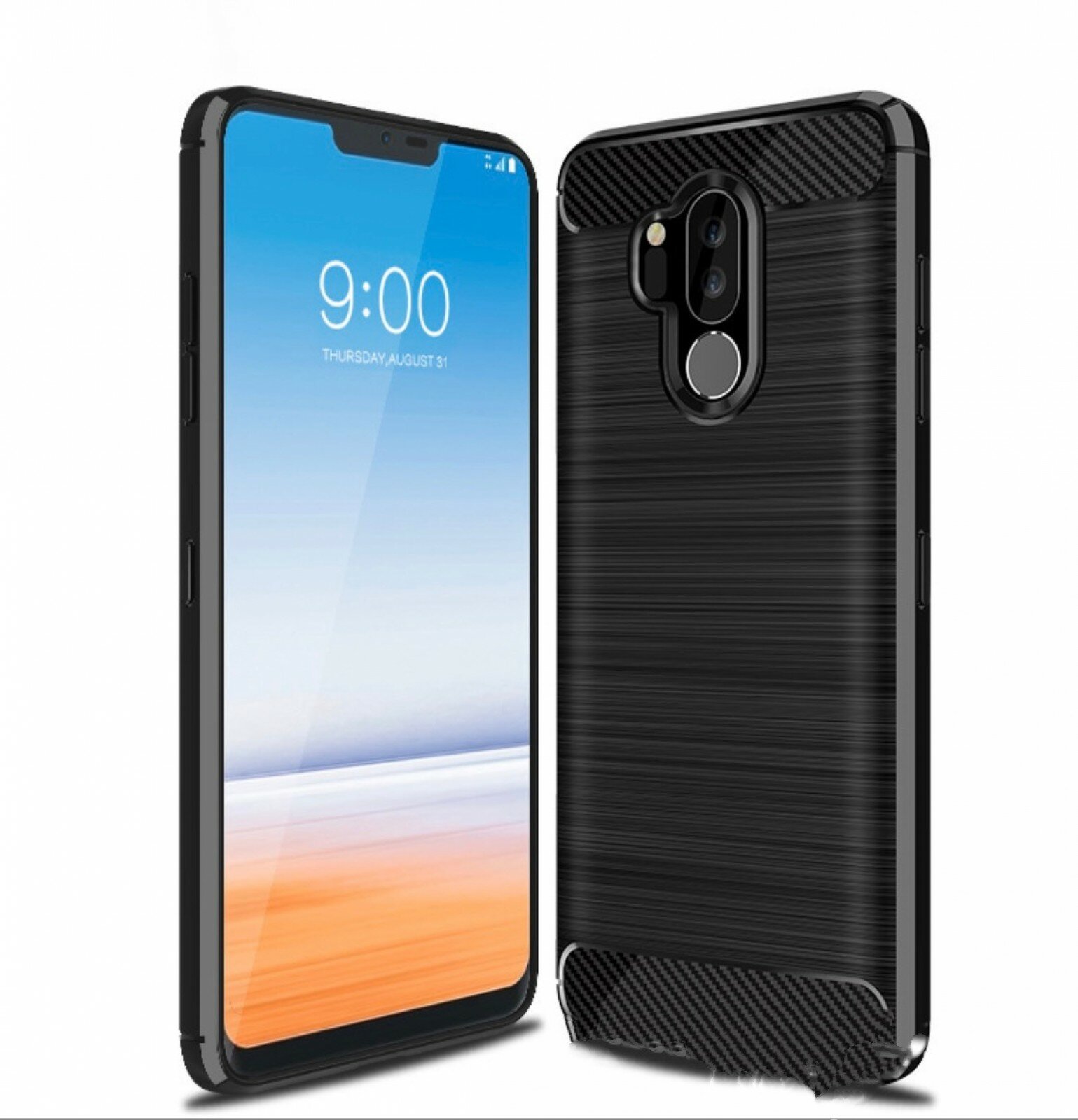 Чехол-бампер MyPads для LG G7 ThinQ и LG G7 противоударный черный с текстурой под карбон