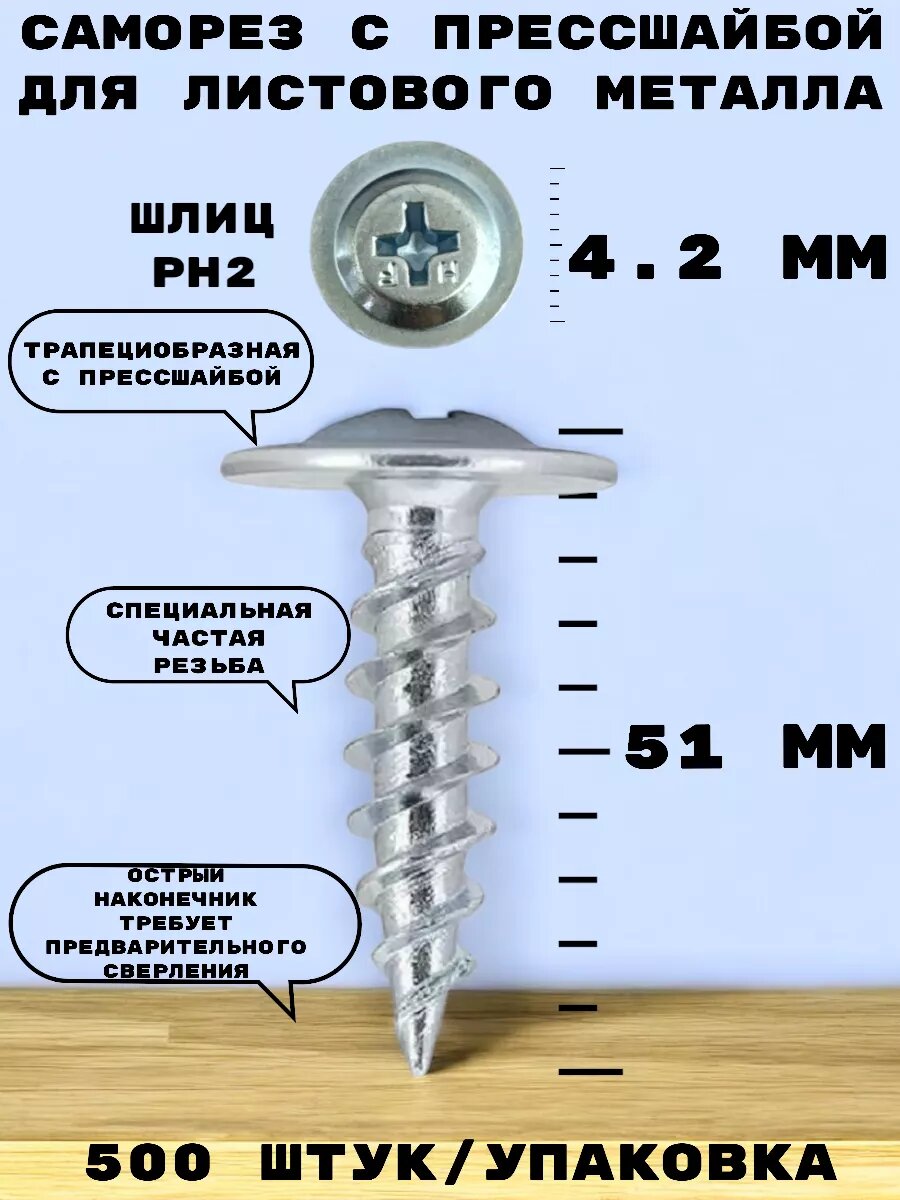 Саморез с прессшайбой с острым концом для металла