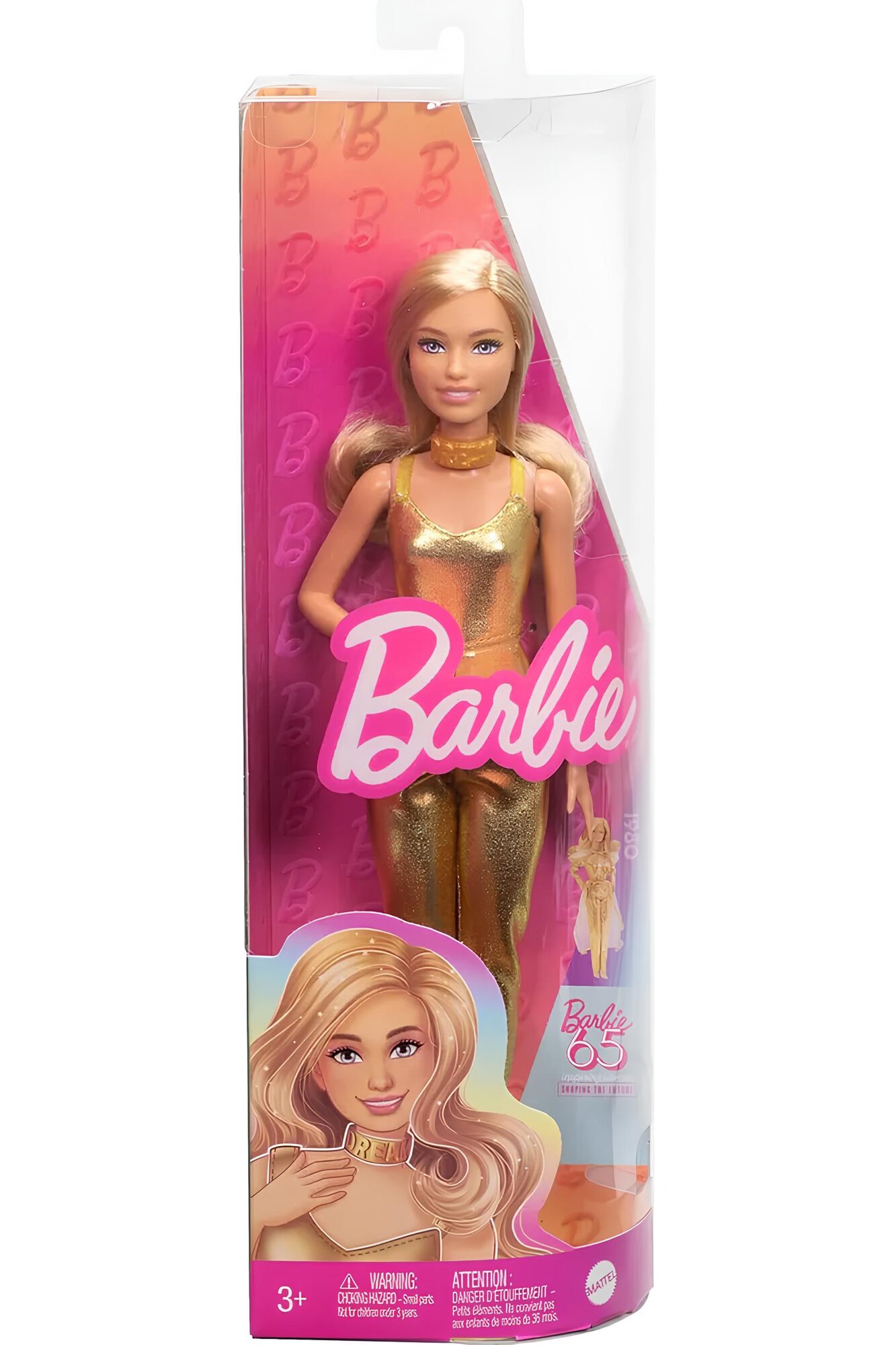 Кукла Barbie Fashionistas юбилейная посвященная 65-летию в золотом комбинезоне HRH19