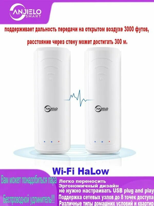 Усилитель Wi-Fi-сигнала ANJIELOSMART AH WiFi Halow Extender, Беспроводной LAN ретранслятор маршрутизатор