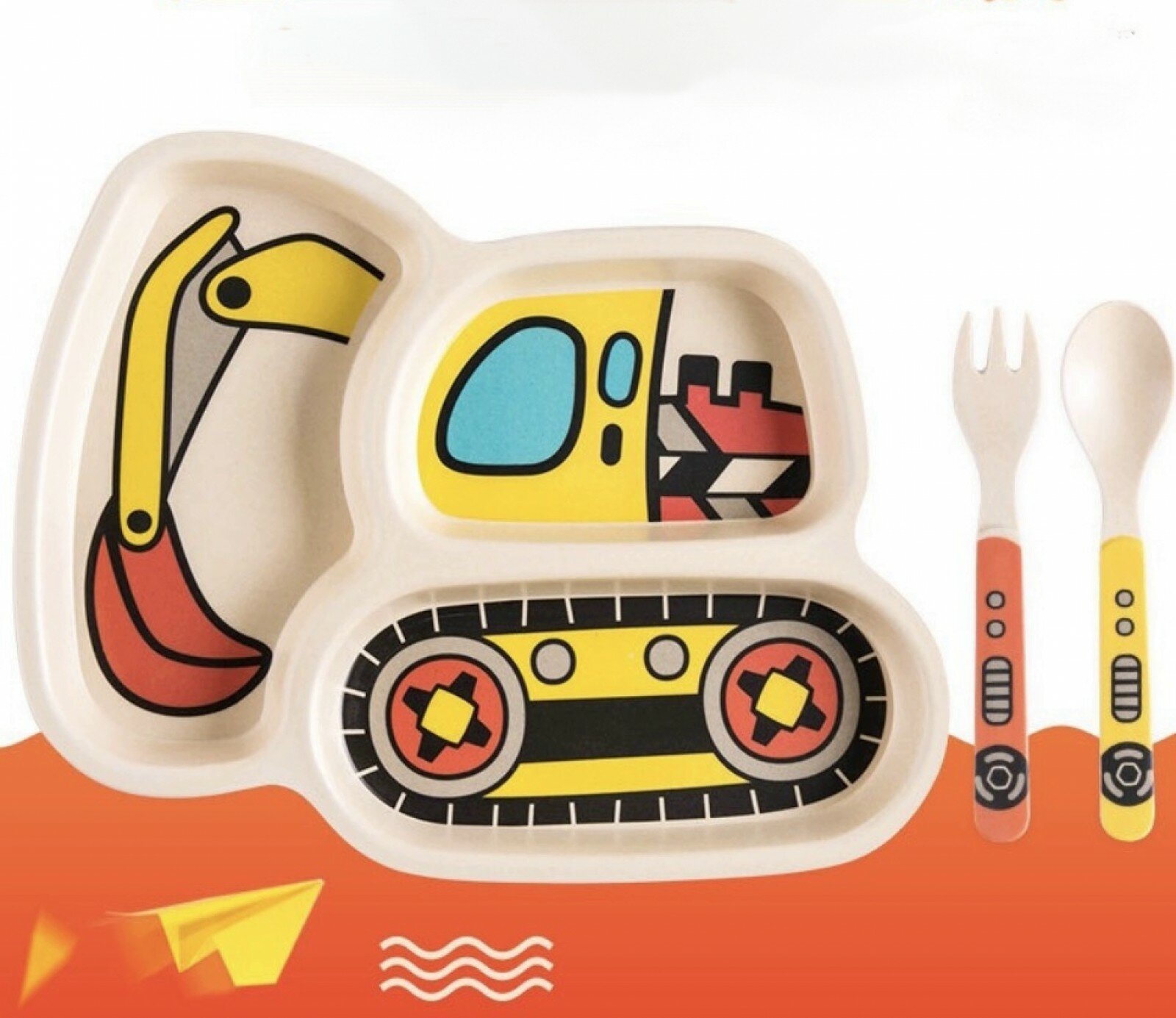 Детская подарочная посуда MyPads M153-717 из бамбукового волокна с разделённой тарелкой и безопасными приборами