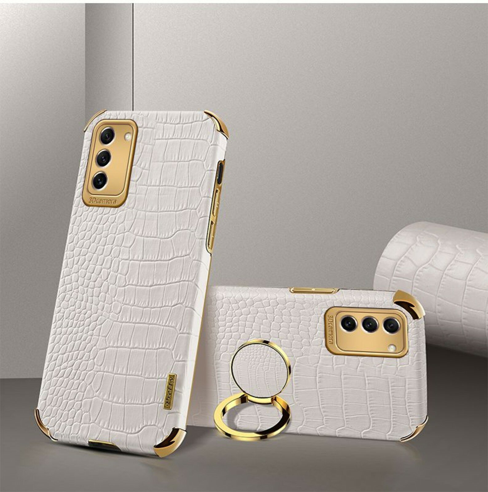 Чехол MyPads для Samsung Galaxy S23 белый с текстурой крокодил и подставкой
