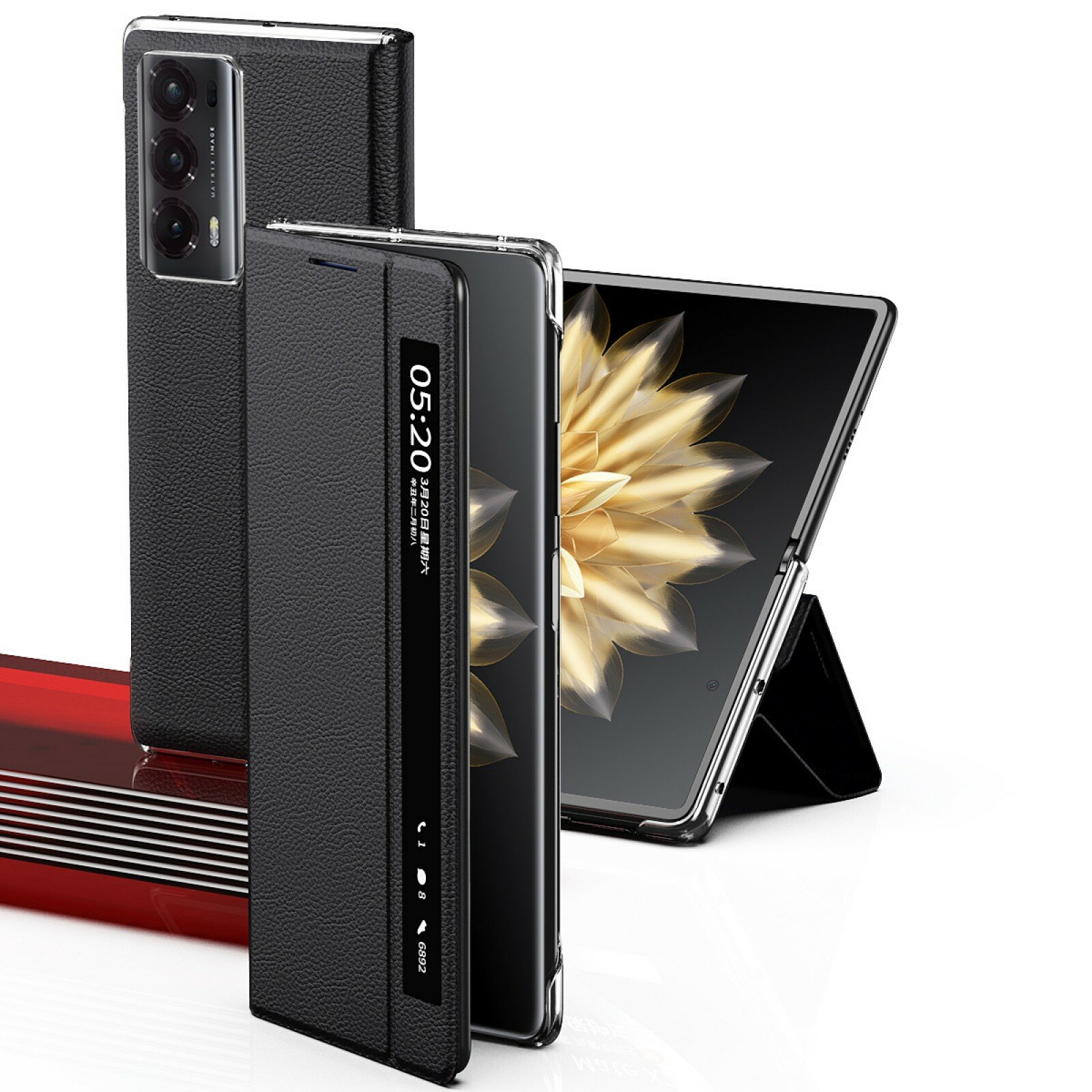 Чехол-книжка MyPads Anteprima для Honor Magic V2 из натуральной кожи с окошком для вызовов и функцией свайпа