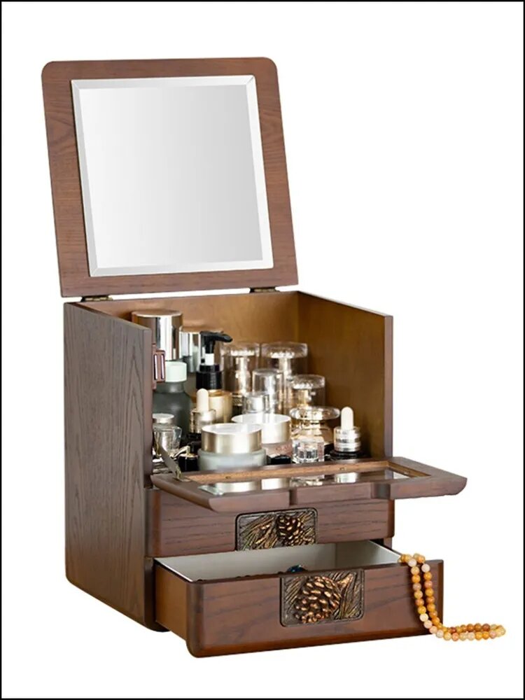 Комод для косметики, 26x21.5x29.2 см, коричневый, деревянный, с зеркалом, 2 ящика