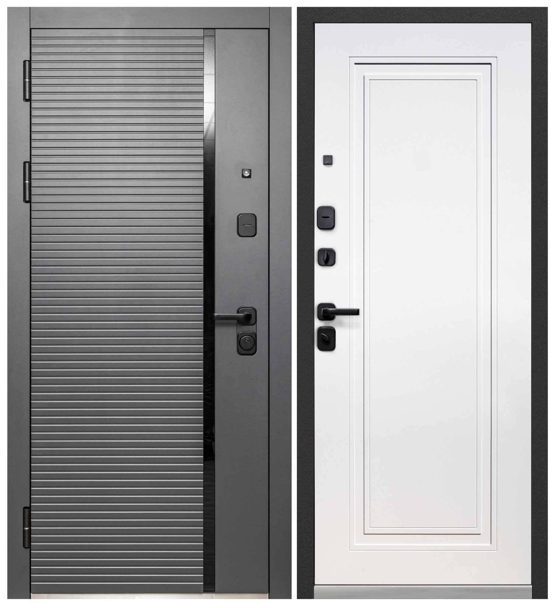 Входная дверь Luxor 2МДФ Горизонталь Нео Сатин графит- Эмалит белый KALE (860мм) левая