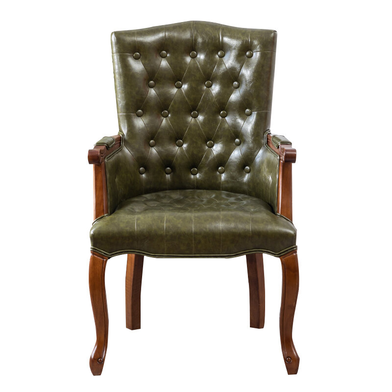 Кожаное кресло в стиле ретро с деревянными ножками, подходящее для гостиной и столовой