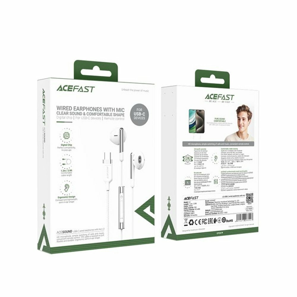 Гарнитура Acefast "L3", проводная, накладные, полуоткрытое акустическое оформление, кабель 1,2 м