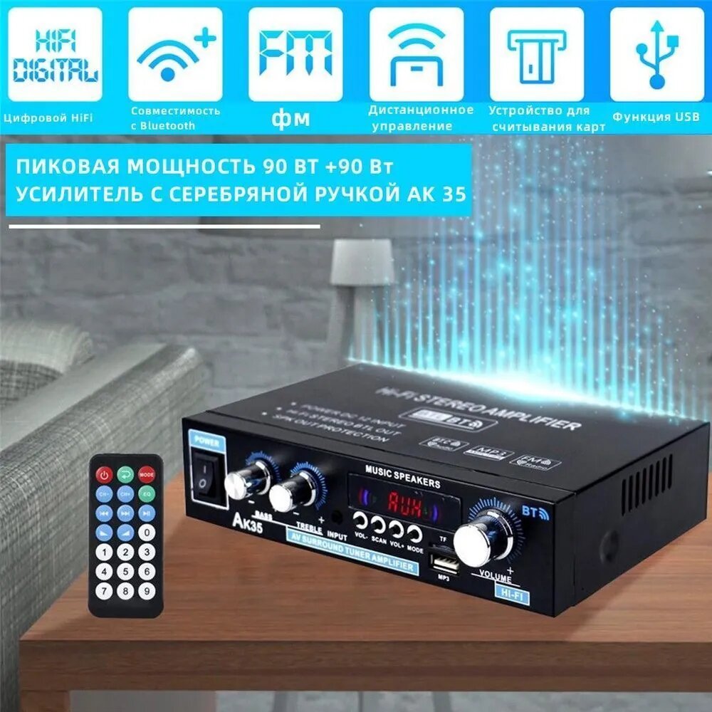 Bluetooth HiFi Стерео Аудио Усилитель мощности Двухканальный Усилитель мощности с USB TF RCA AUX входом + Пульт дистанционного управления