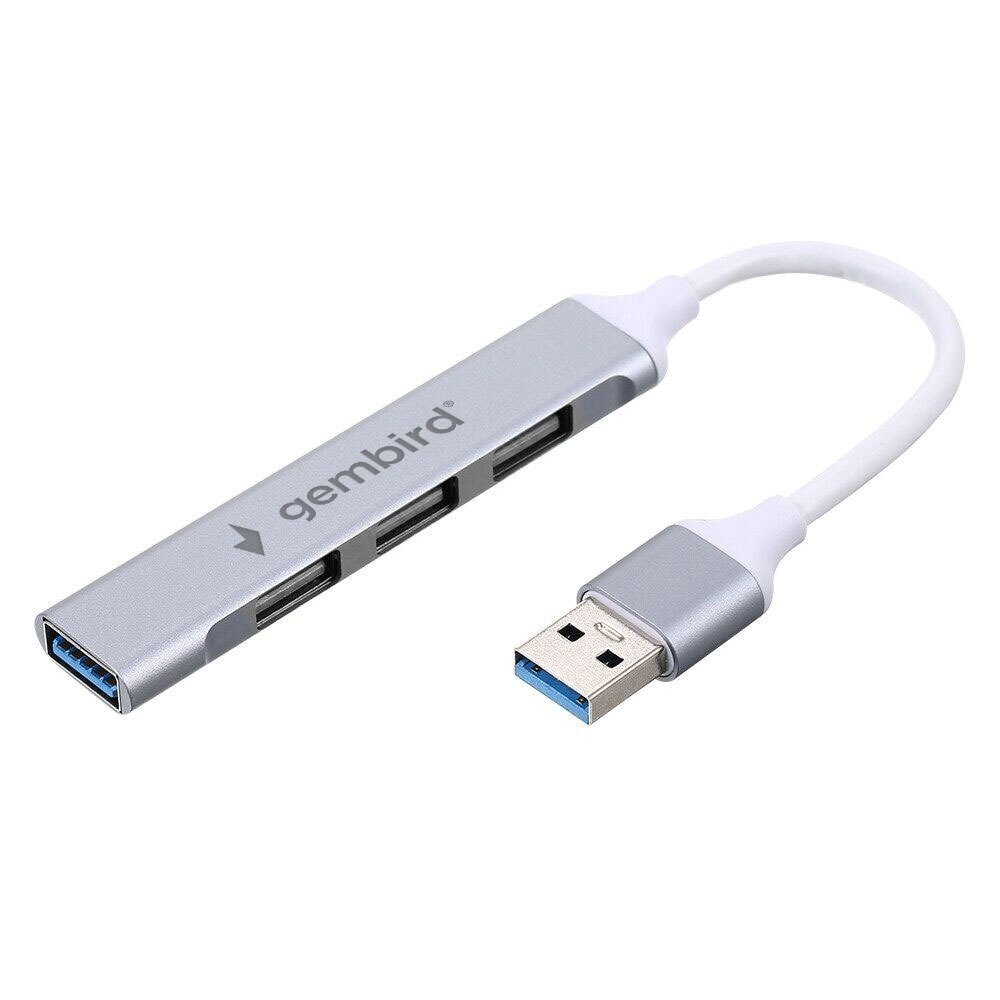 Разветвитель USB3.0/2.0 Gembird UHB-C206, USB3.0, 3xUSB2.0, кабель USB 10см, серебристый металл, пакет