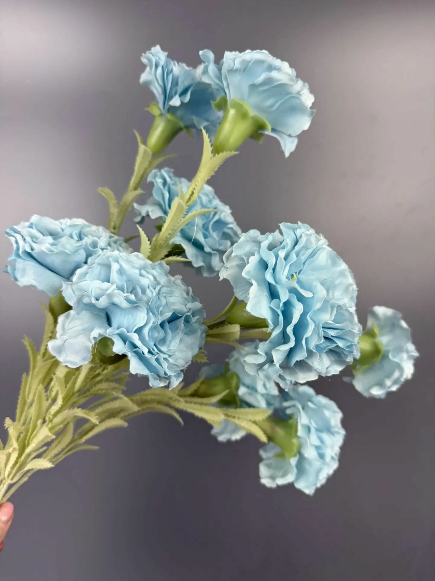 Искусственные цветы для декора флористические премиум Диантус гвоздика голубая 3 ветки 75 см