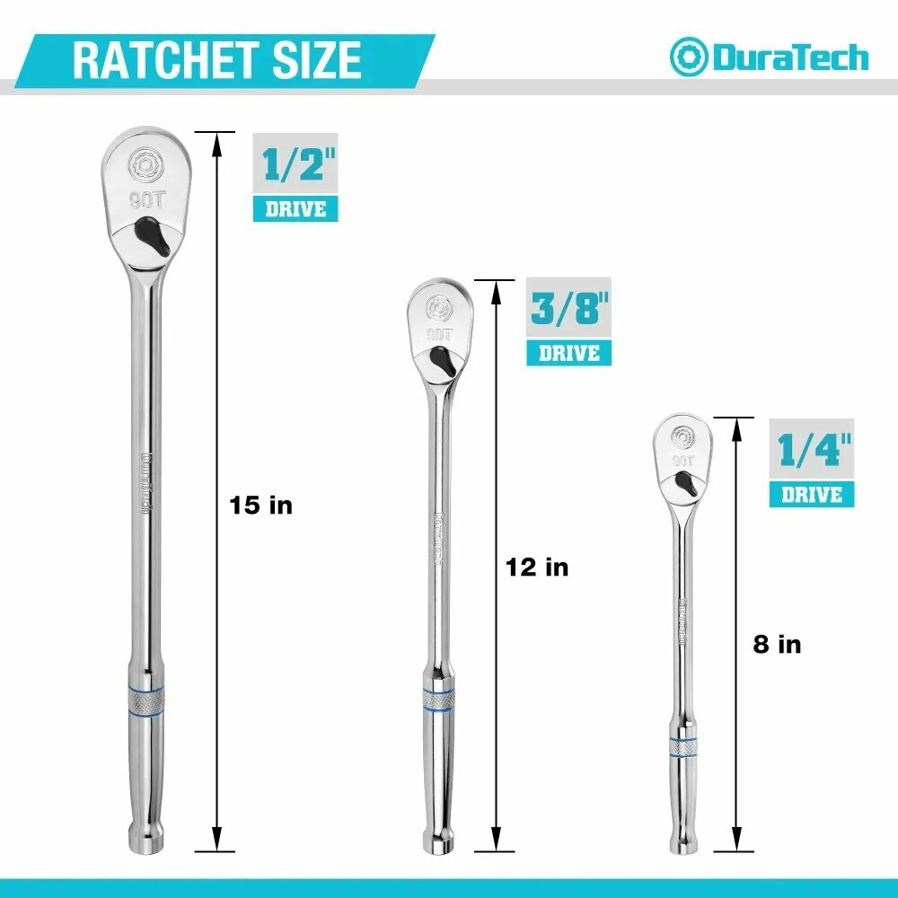 DuraTech 3PCS Пылезащитная 90-зубчатая трещоточная ручка (1/4+3/8+1/2)DR.