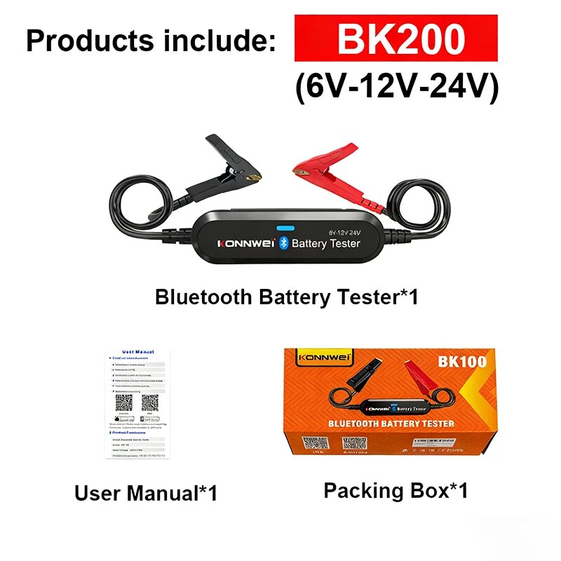KONNWEI BK200 Bluetooth Тестер Аккумуляторов 6-12-24V