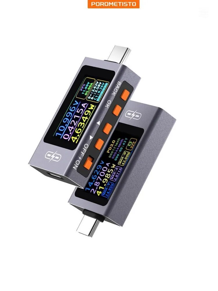 Счетчик электроэнергии с HD IPS дисплеем, отображением реальных параметров зарядки, алюминиевый корпус