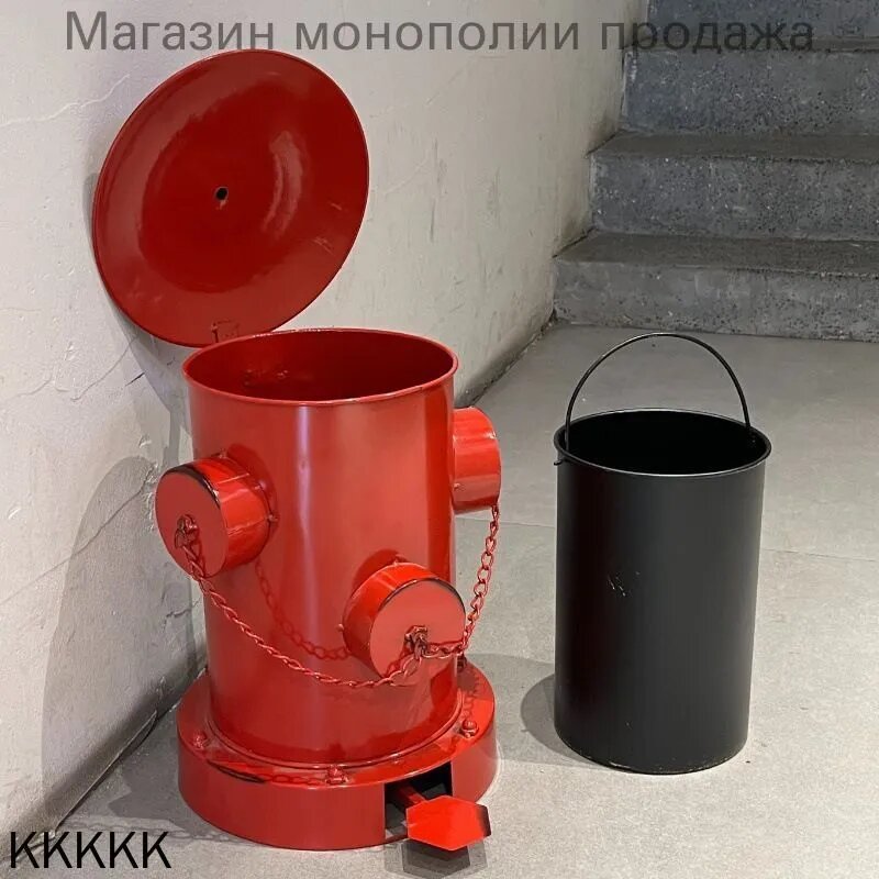 Урна уличная в форме пожарного гидранта, красная металлическая, с педалью, 1 шт