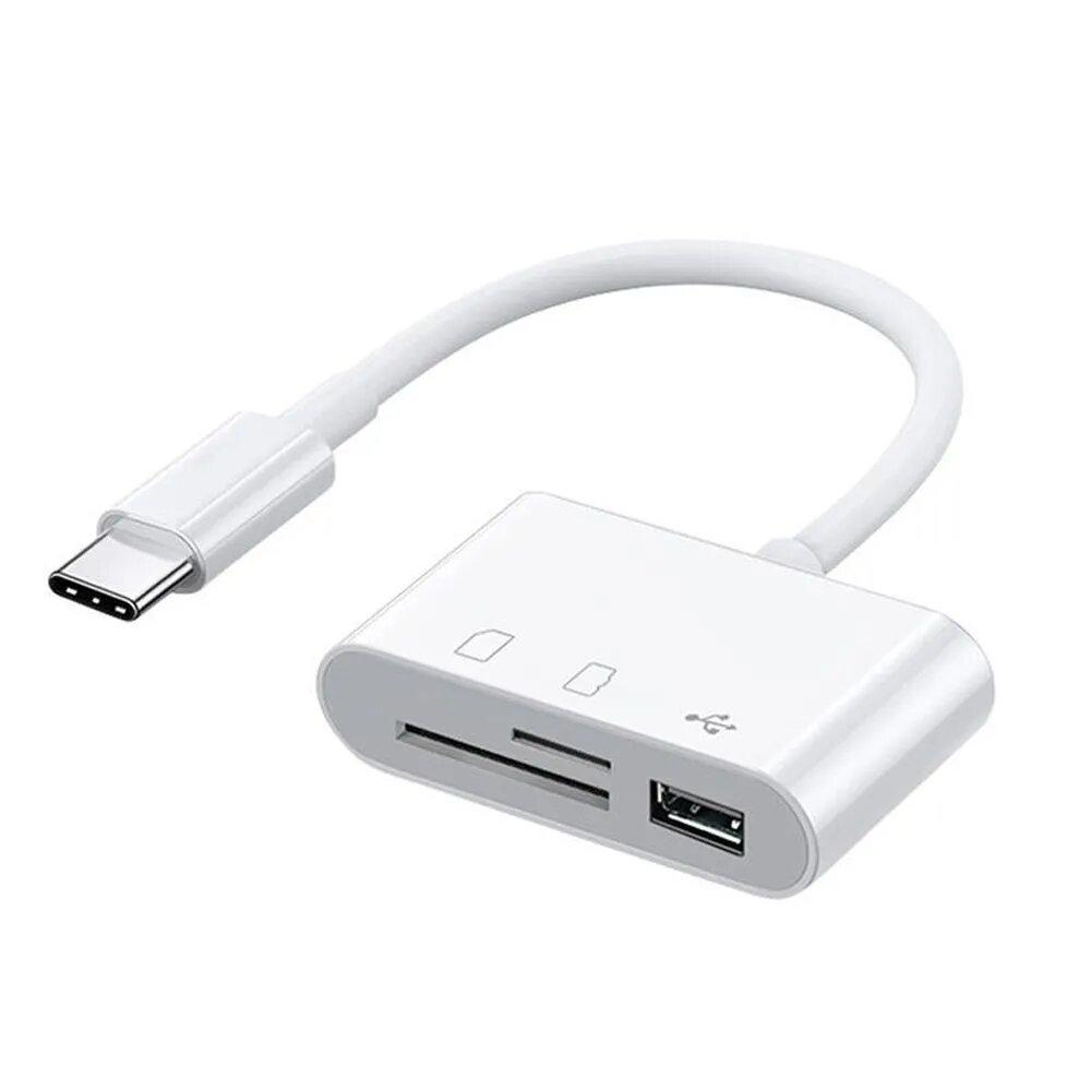 Док-станция 3-в-1 Type-C белого цвета, картридер USB, SD/TF