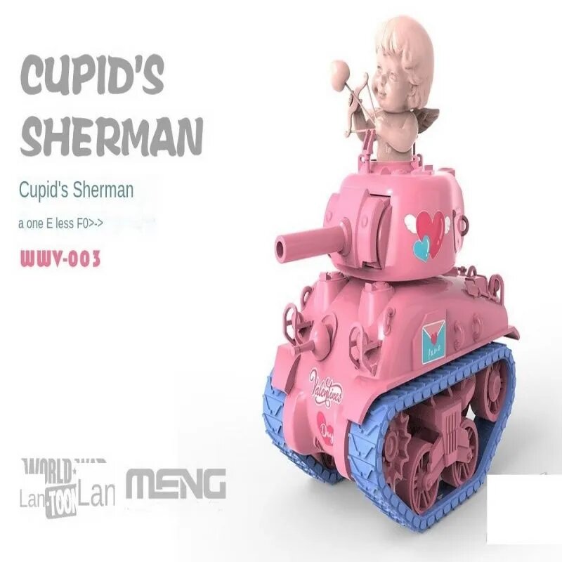Сборная модель танка Cupid's Sherman WWY-003, Розовый танк с фигуркой купидона, масштаб 1:35