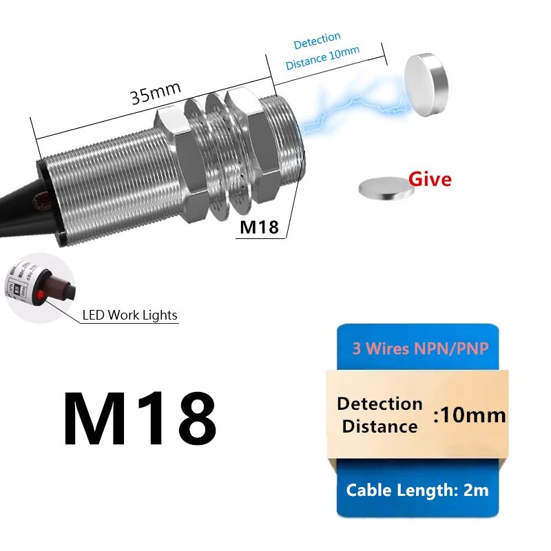 Магнитный Бесконтактный переключатель M18, серия M18, с эффектом холла, 5-220 В, серия 2, тростник, фотомагнитный переключатель с CE
