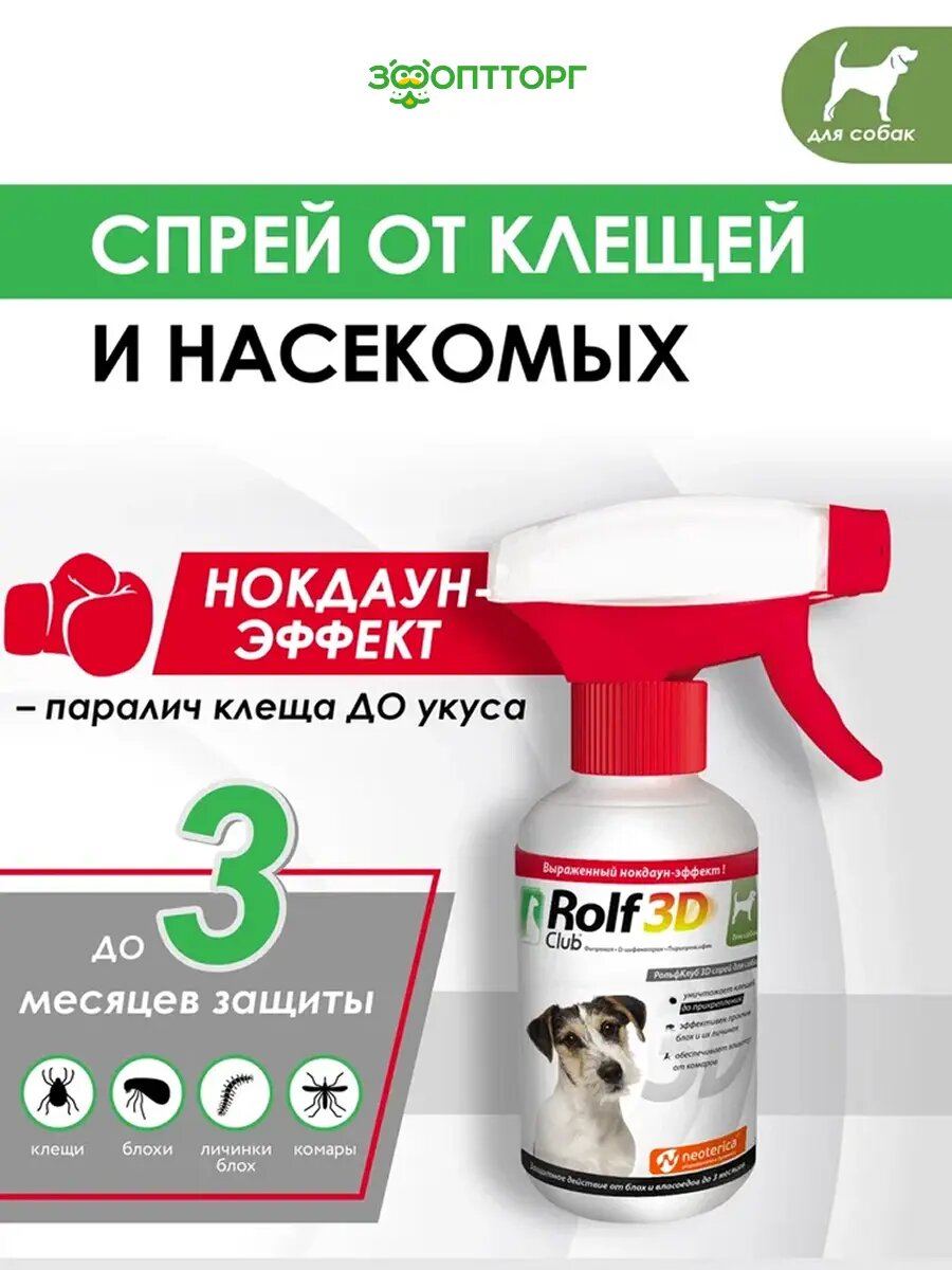 Rolf Club 3D Спрей от клещей и блох для собак 200 мл.