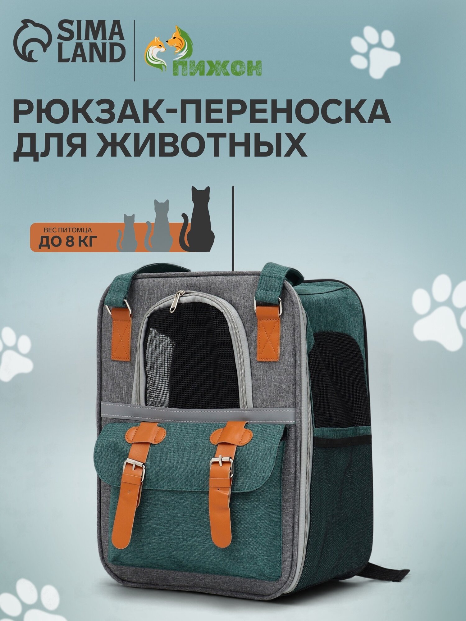 Рюкзак-переноска для кошек и собак, 52 х 22 х 41 см, зелёный