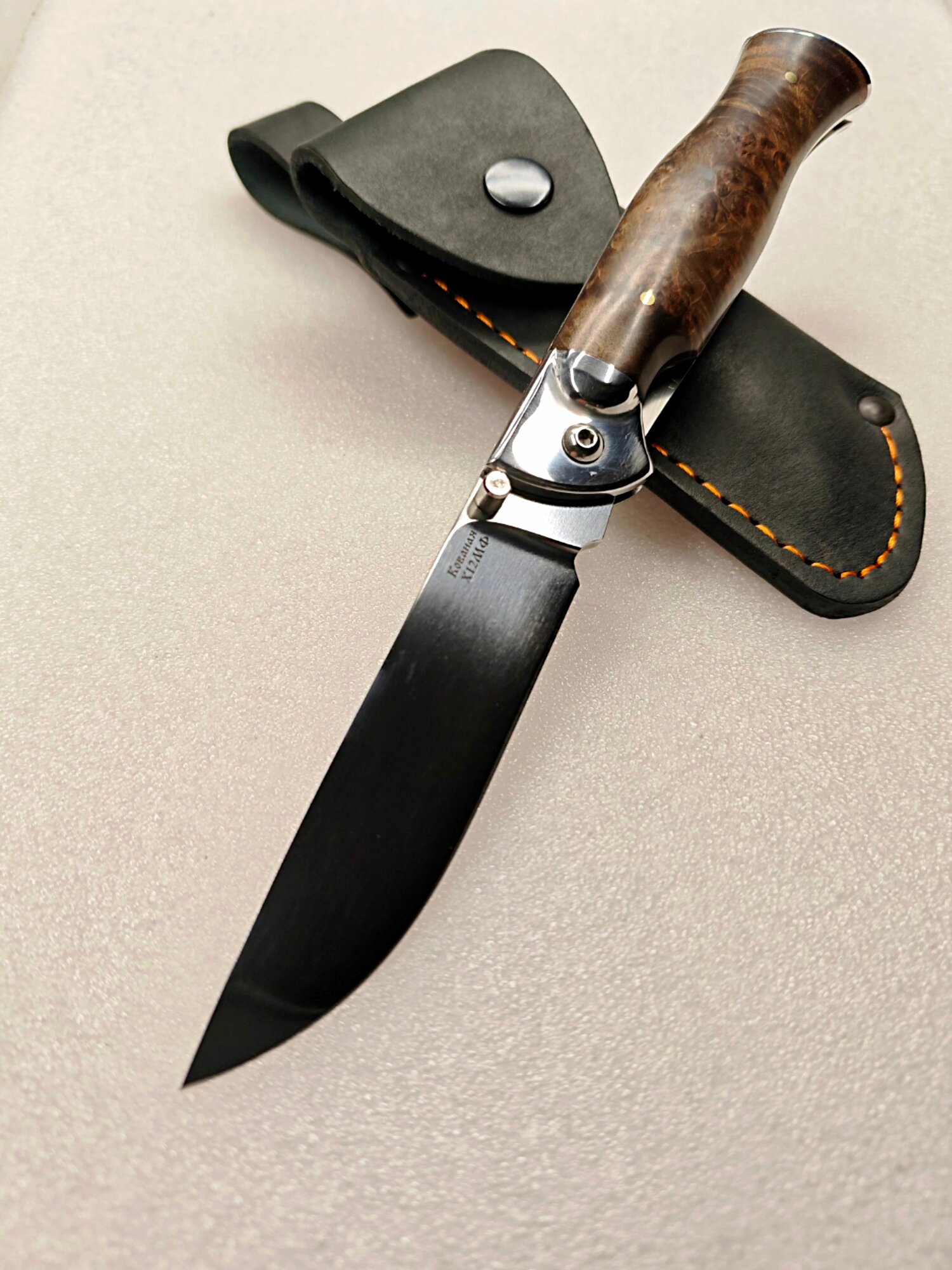 Нож складной ручной работы Квазар Кованая Х12МФ ножны натуральная кожа в комплекте