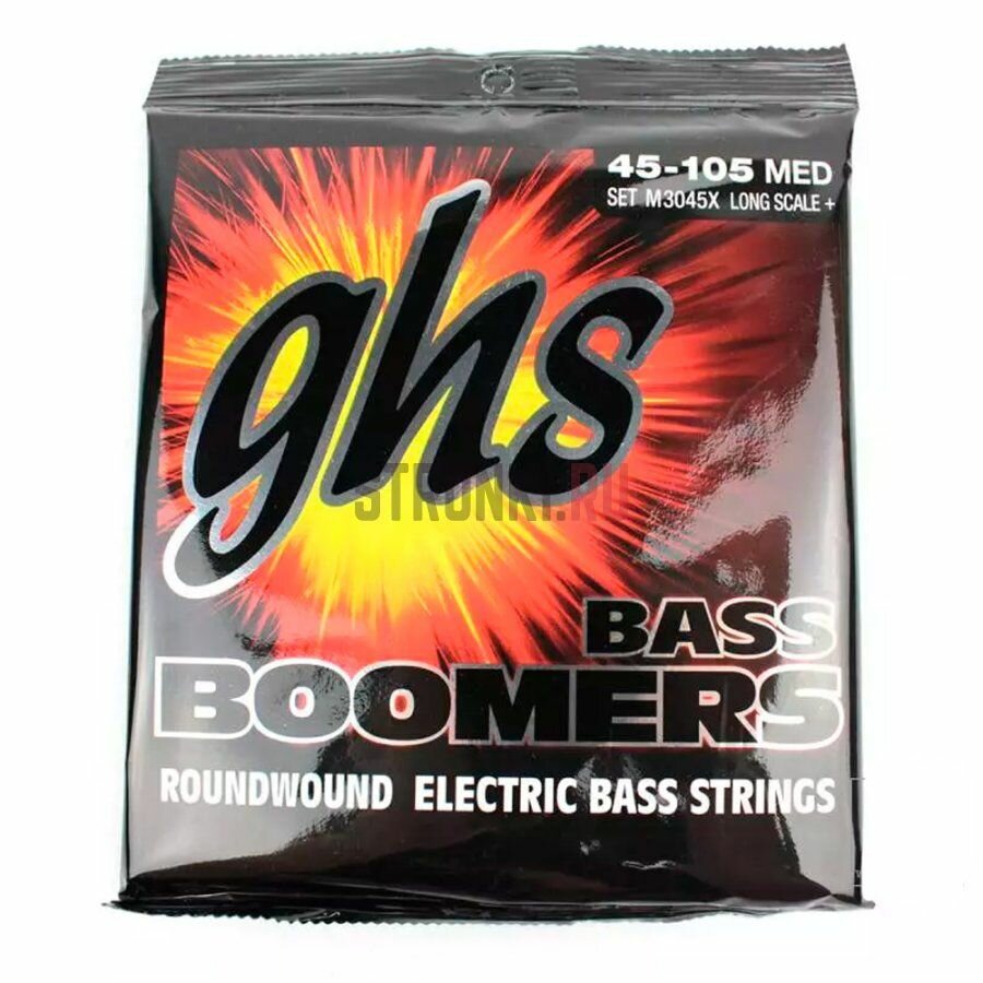 GHS M3045X BASS, LONG+, MEDIUM струны для 4-струнной бас-гитары, серия Bass Boomers, натяжение Medium