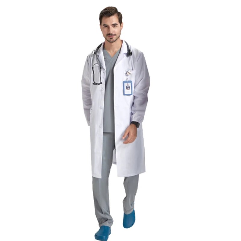Белый халат медицинский мужской, размер M, цвет: Men long elastic