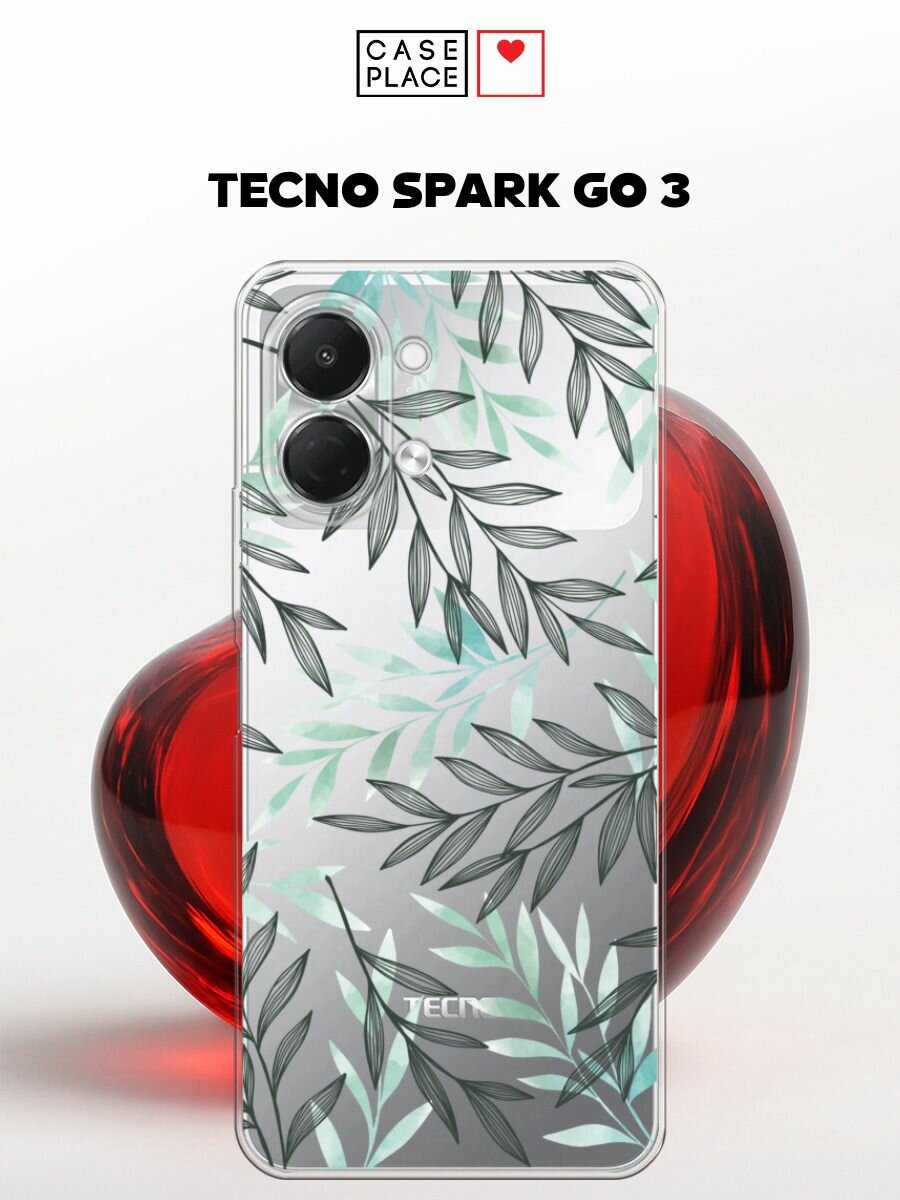 Чехол на Tecno Spark Go 3 / Текно Спарк Го 3 с принтом Тонкие листья