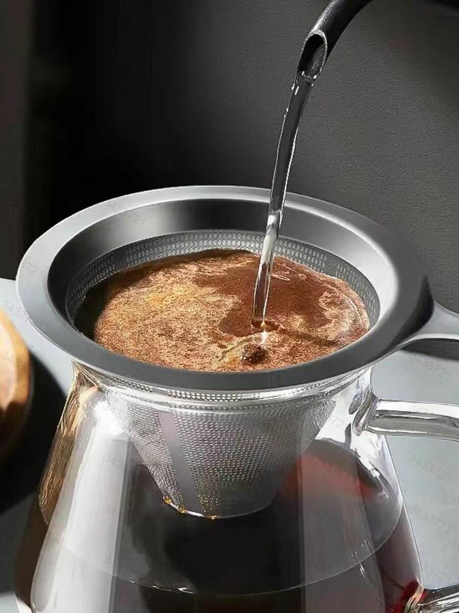 Воронка-дриппер для заваривания кофе, Пуровер V60 / Фильтр для кофе / Размер 10х6 см, нержавеющая сталь