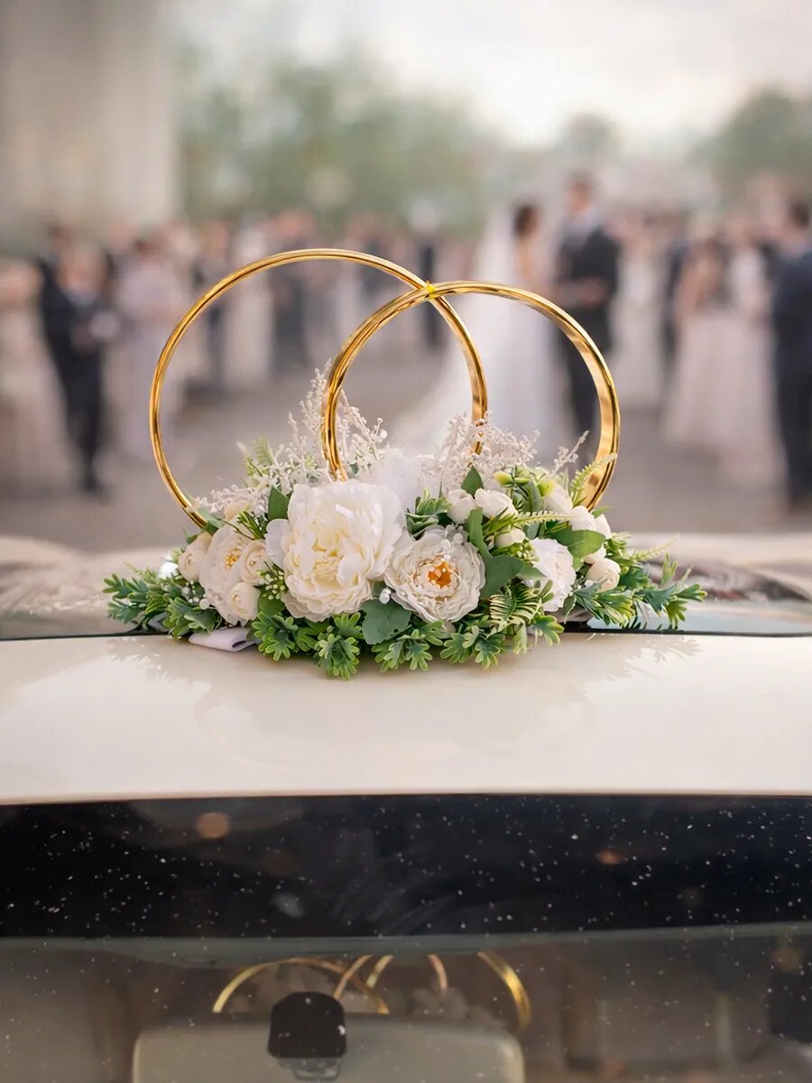 Украшения на машину - свадебные кольца, на крышу авто молодоженов