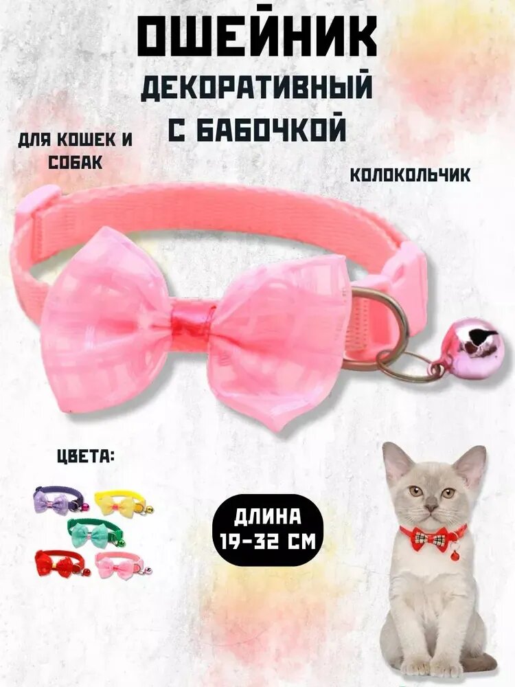 Декоративный ошейник для кошек и собак мелких с бабочкой