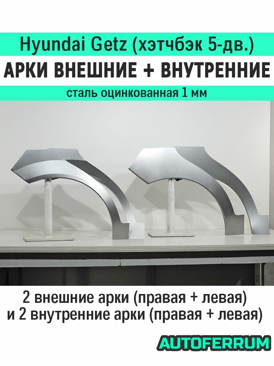 Комплект ремонтных задних внешних и внутренних арок (1 мм) для Hyundai Getz 2002-2011 (Хендай Гетц 5дв) 5дверный хэтчбэк, оцинкованная цинк сталь