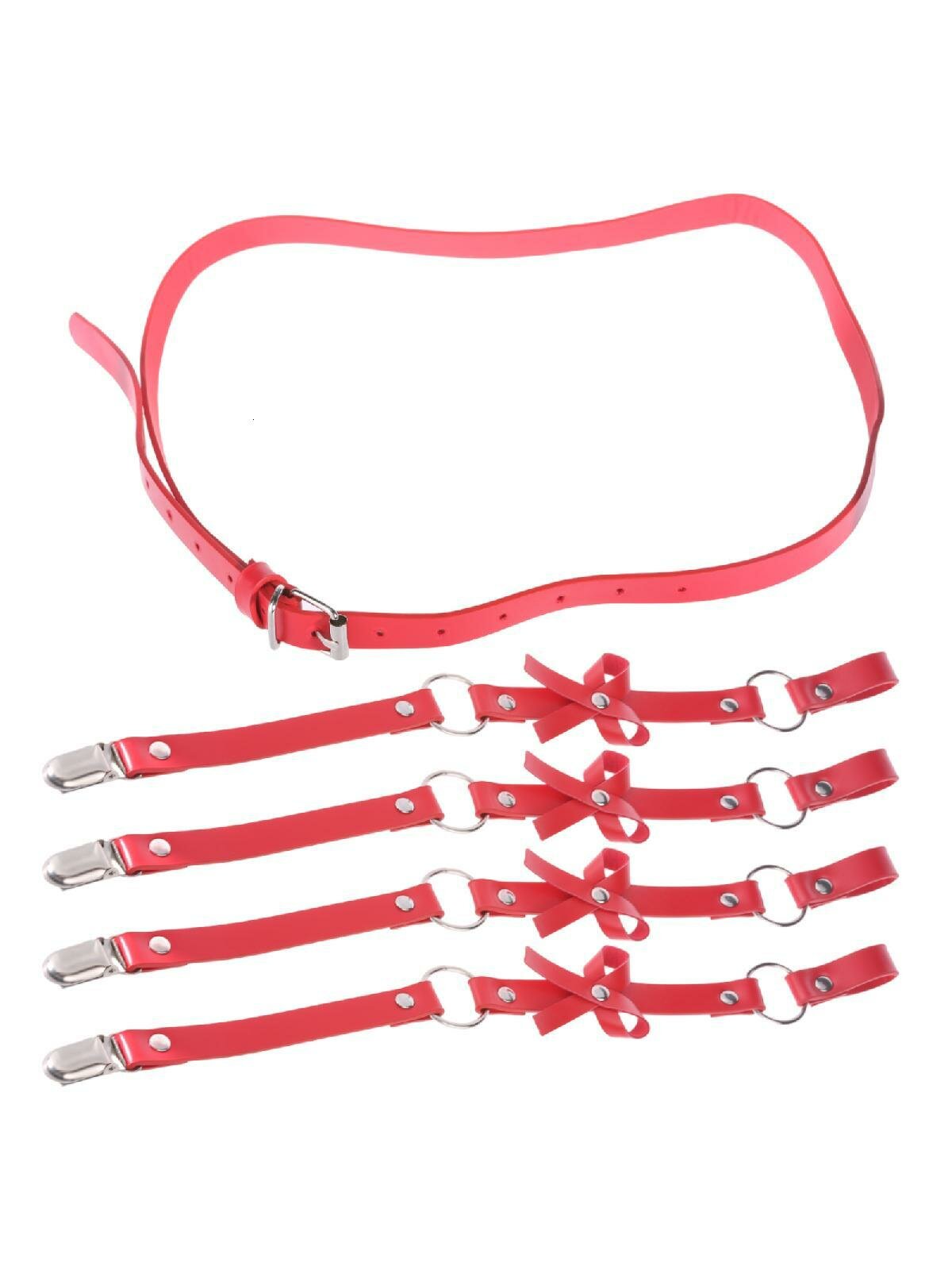 Кожаный готический пояс для чулок, красный