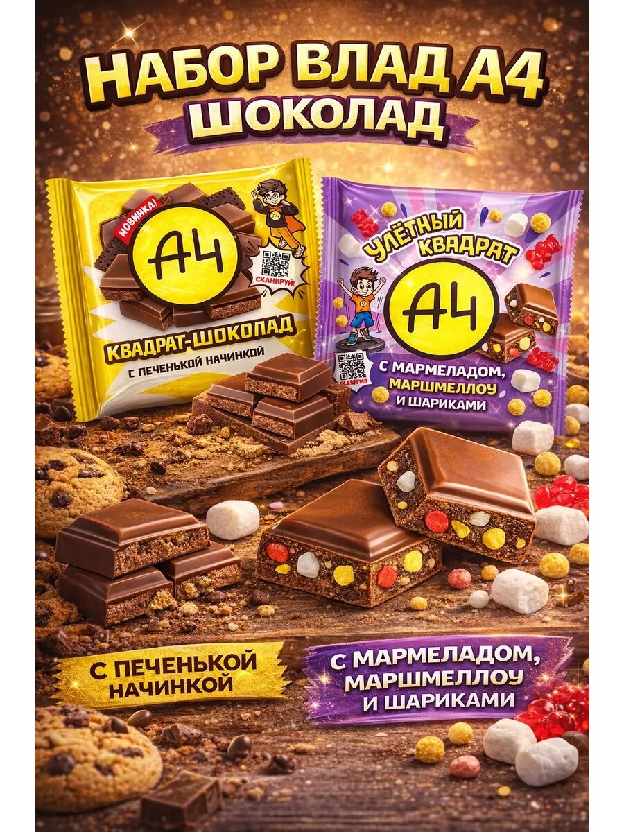 Набор 2 плитки шоколада А4 молочных разных вкусов
