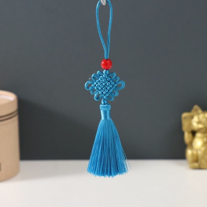 Подвеска текстиль, пластик Узел счастья и бесконечности , голубая, 8.5 см