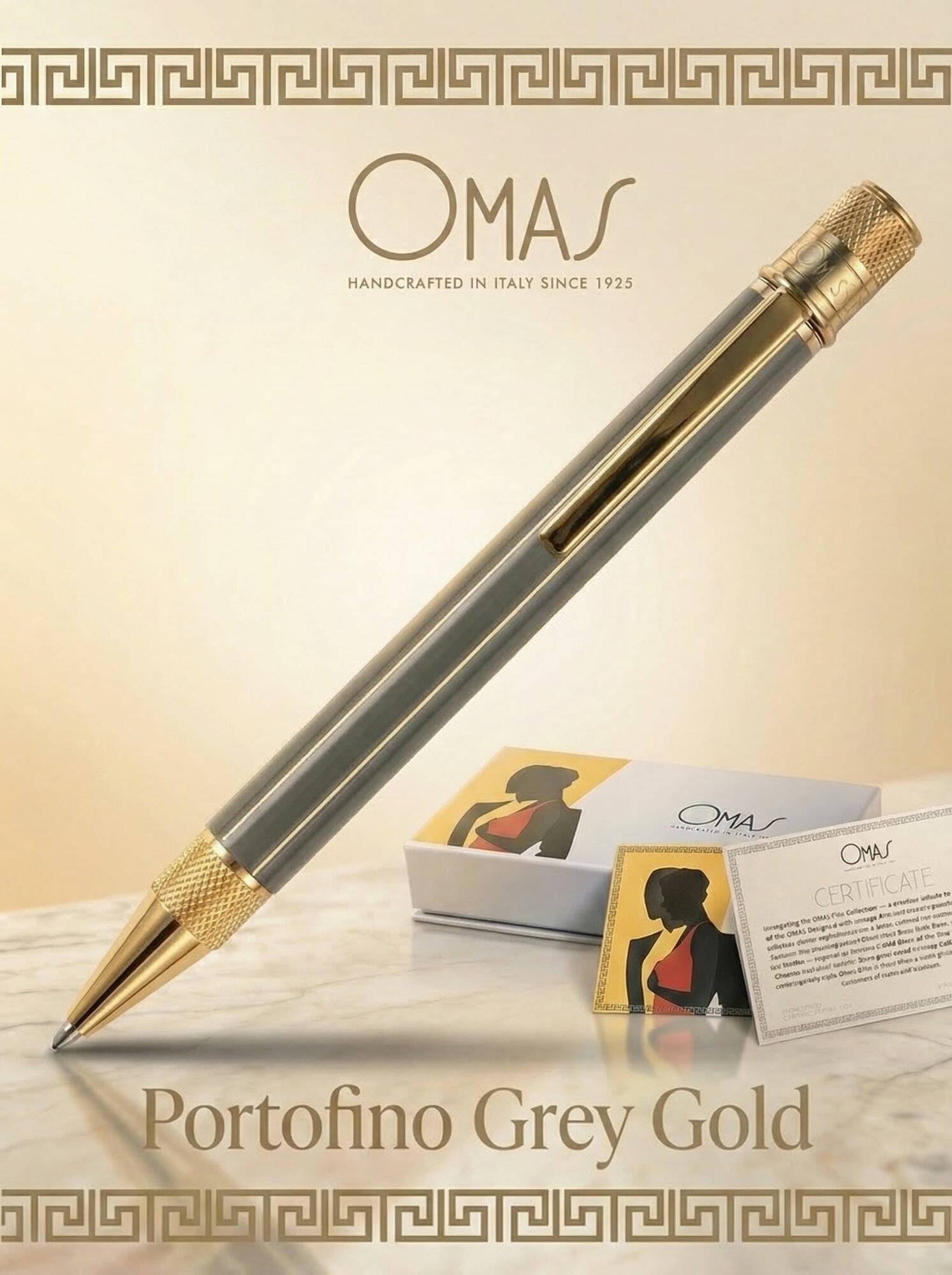 Ручка шариковая синяя роллер металлическая Omas Portofino Grey
