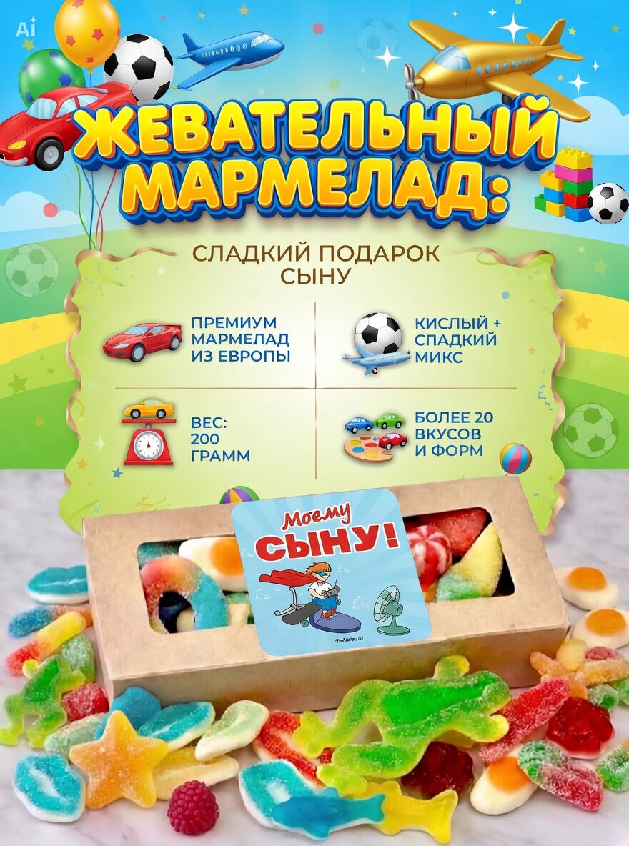 Мармелад жевательный набор милый подарок сыну из Европы 200 гр