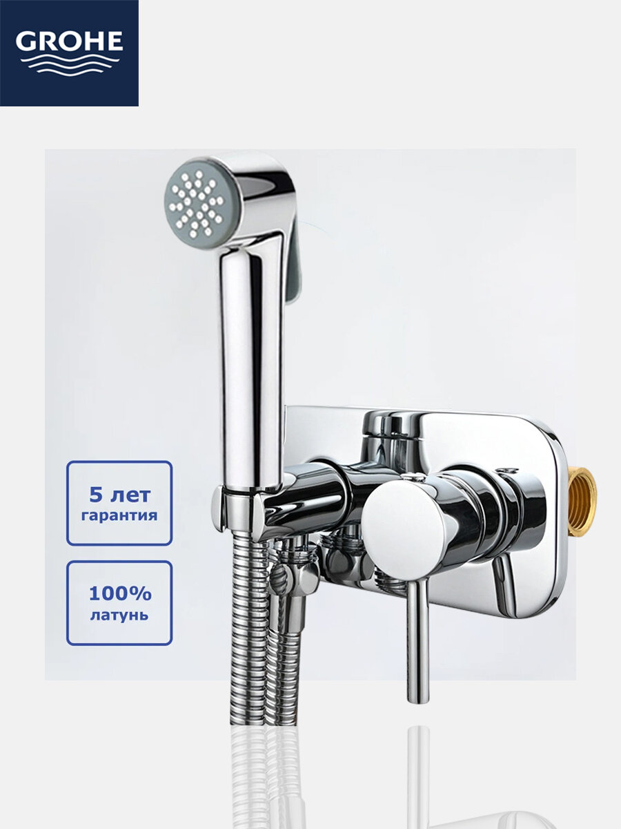 GROHE Смеситель для биде с гигиеническим душем на стену, для ванной / унитаза, Латунь шланг 1500 мм