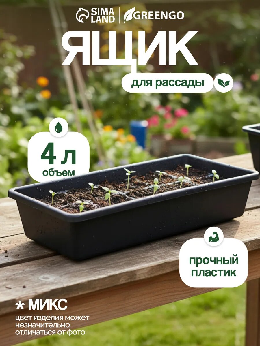 Ящик для рассады Сима-ленд, 40 × 20 × 10 см, 4 л, пластик, микс
